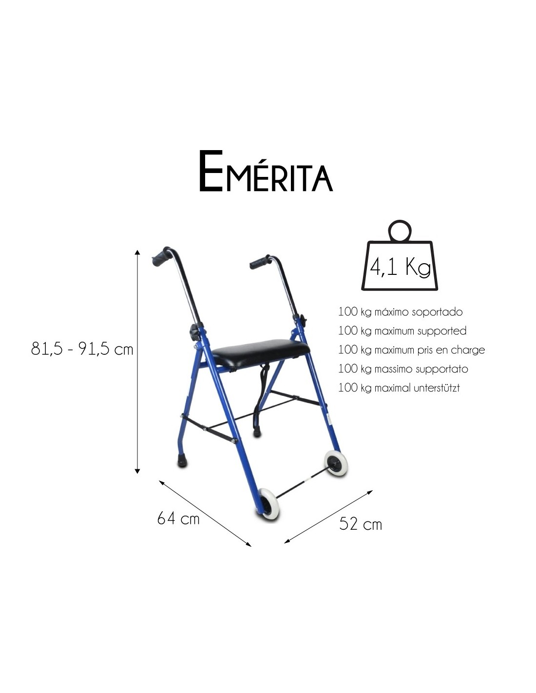Andador azul con ruedas delanteras y asiento, plegable y regulable en ...