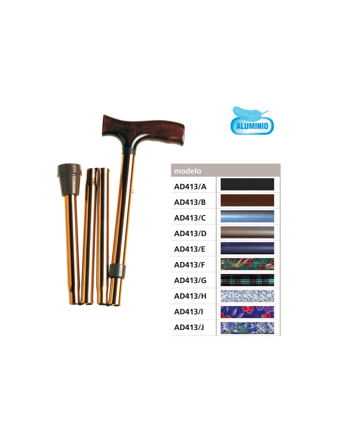 Bastón plegable y regulable de aluminio | en distintos diseños y colores